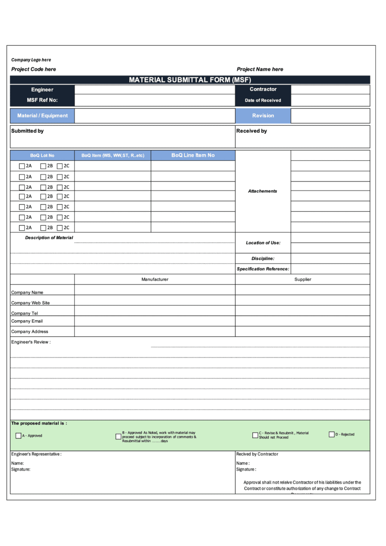 Material Submission Form - Construction Files
