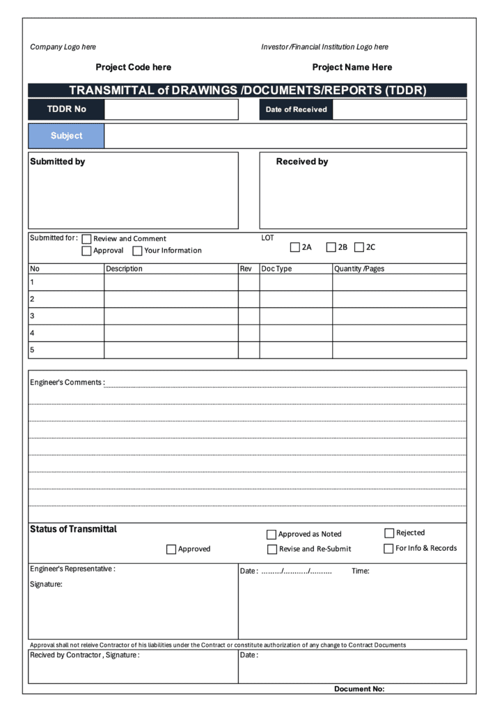 TDDR _ Transmital Of Drawings /Documents/Reports - Construction Files