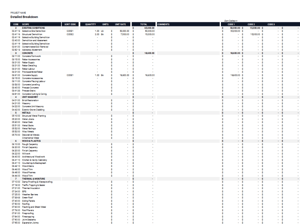 Estimate With Cost And Sort Codes - Construction Files