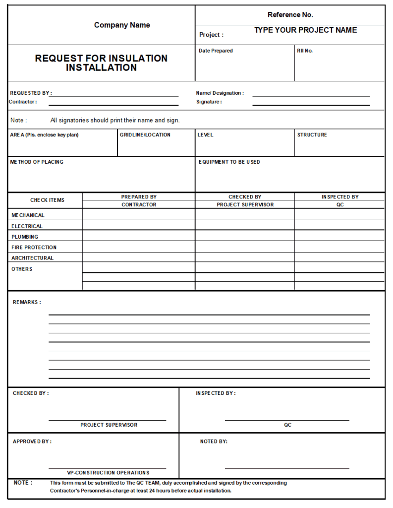 Request For Insulation Installation - Construction Files