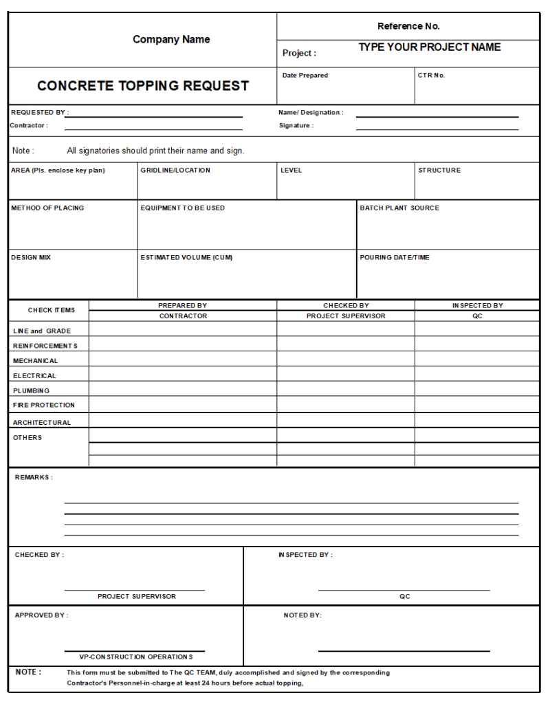 Request For Concrete Topping - Construction Files
