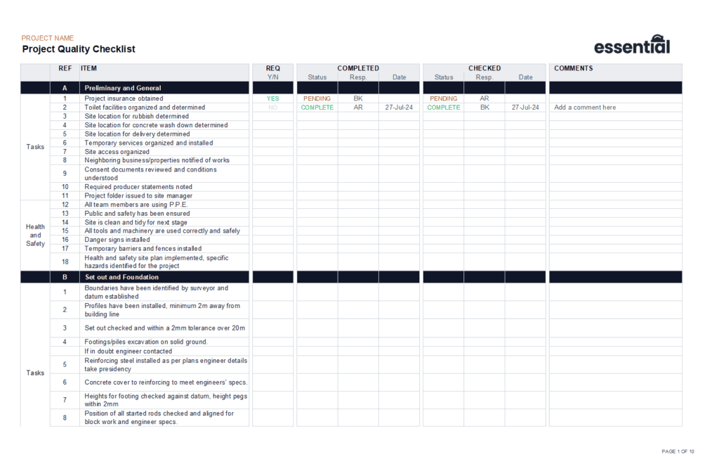Construction Project Quality Checklist (250+ Items) - Construction Files