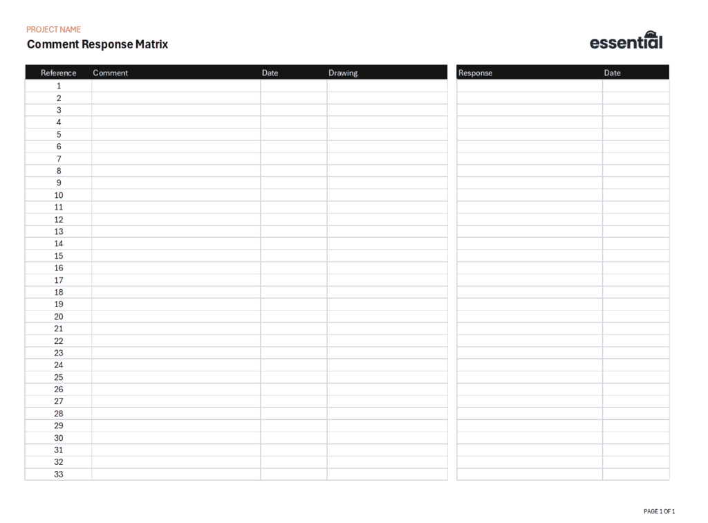 Design Comment Response Matrix - Construction Files