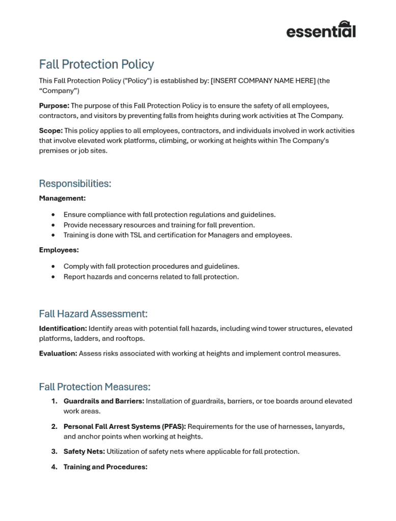 Fall Protection Health And Safety Policy - Construction Files
