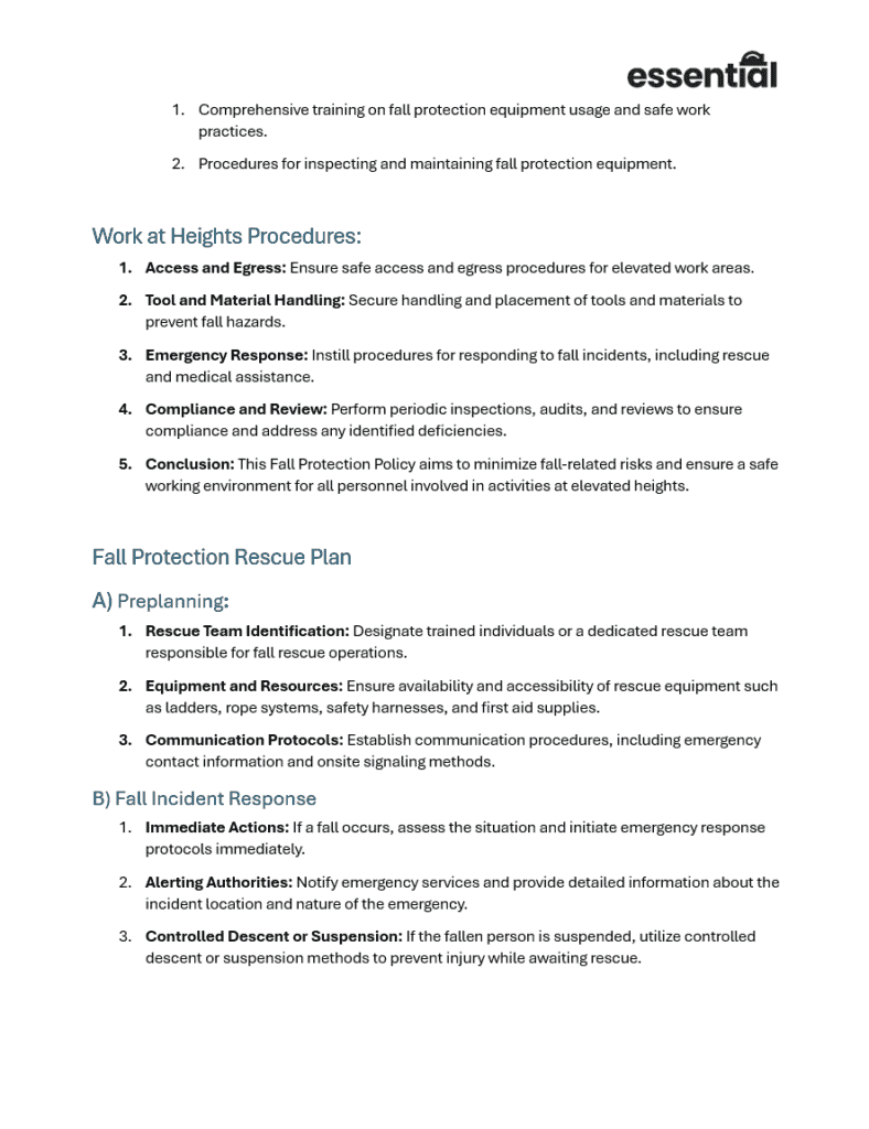 Fall Protection Health And Safety Policy - Construction Files